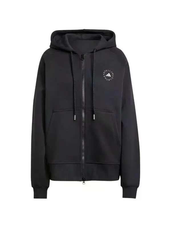 Adidas Logo-print Zip-up Hoodie - Black