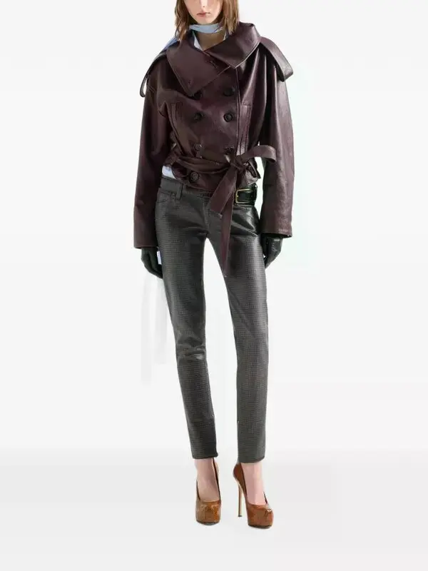 7 For All Mankind Double-breasted Leather Jacket With Belted Waist