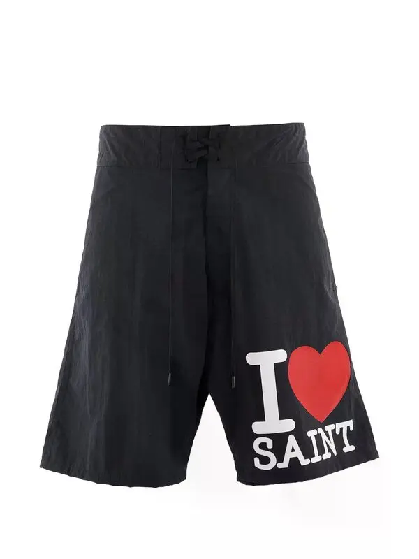 SAINT MXXXXXX Logo-print Lace-up Shorts - Black
