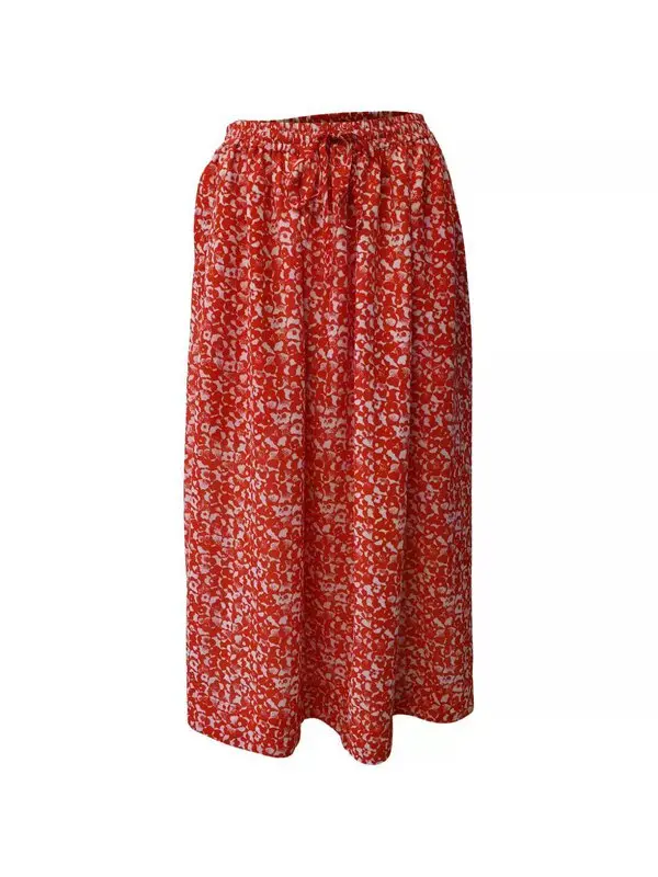 GANNI Floral Print Silk Maxi Skirt - Orange