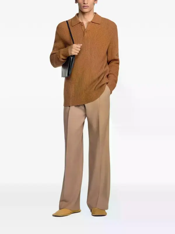 Sandro Ribbed Wool Polo Shirt