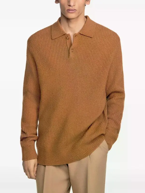 Sandro Ribbed Wool Polo Shirt - Brown