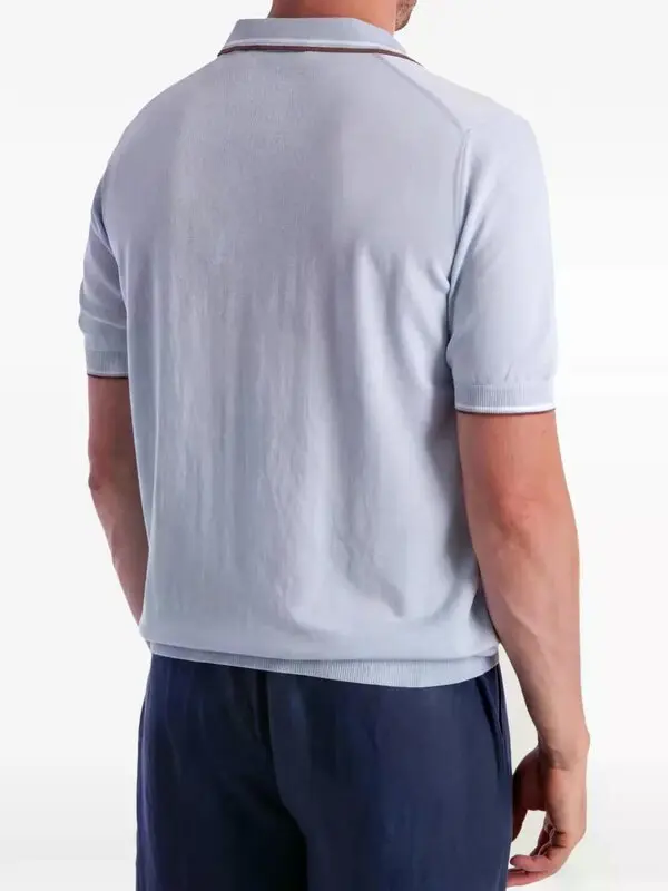 GRAN SASSO Tipped-trim Open-collar Polo Shirt - Blue