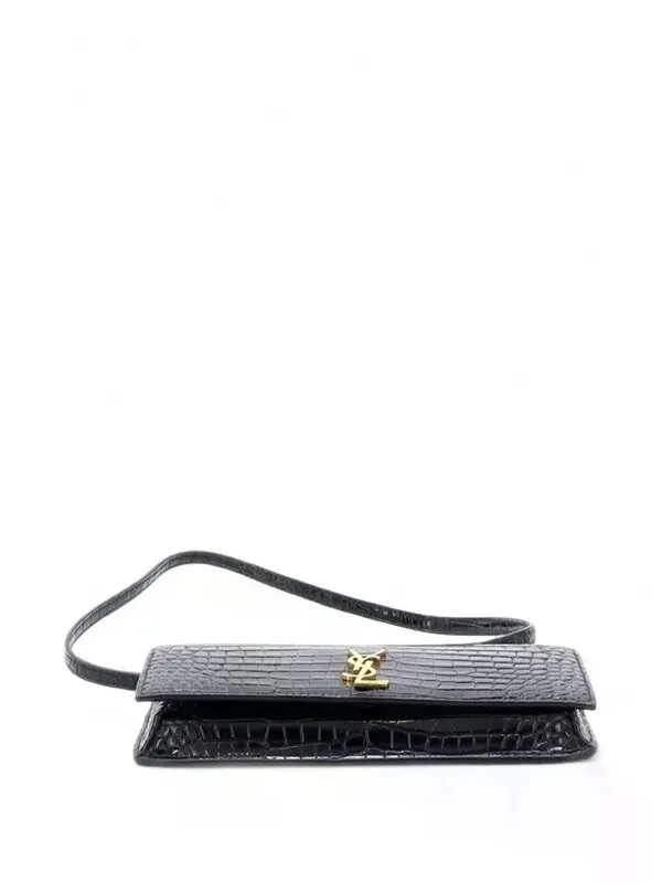 Saint Laurent Monogram Crocodile Embossed Leather Shoulder Bag