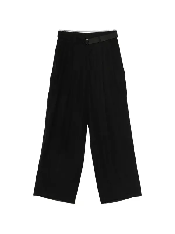 Sacai Belted Pleated Wide-leg Trousers - Black