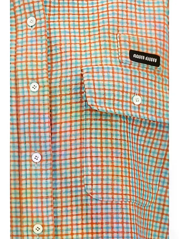 Miu Miu Houndstooth Pattern Logo Patch Shirt