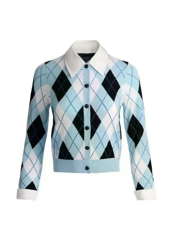 Alice + Olivia Dollie Argyle Wool Cardigan - Blue