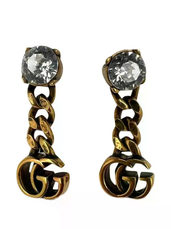 Gucci Gg Crystal Embellished Drop Earrings - Gold