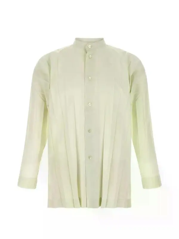 Issey Miyake Edge Pleated Band-collar Shirt - White