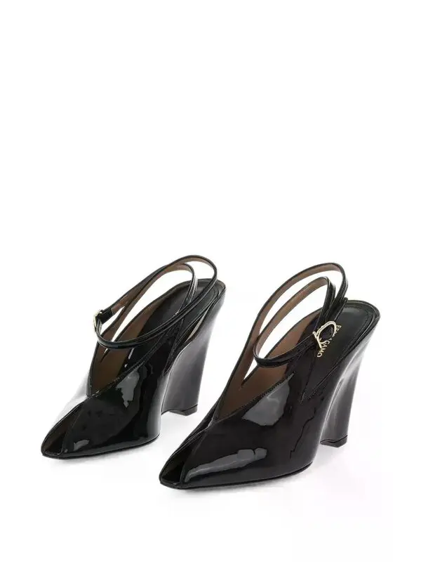 FERRAGAMO Leather Wedge Sandals - Black