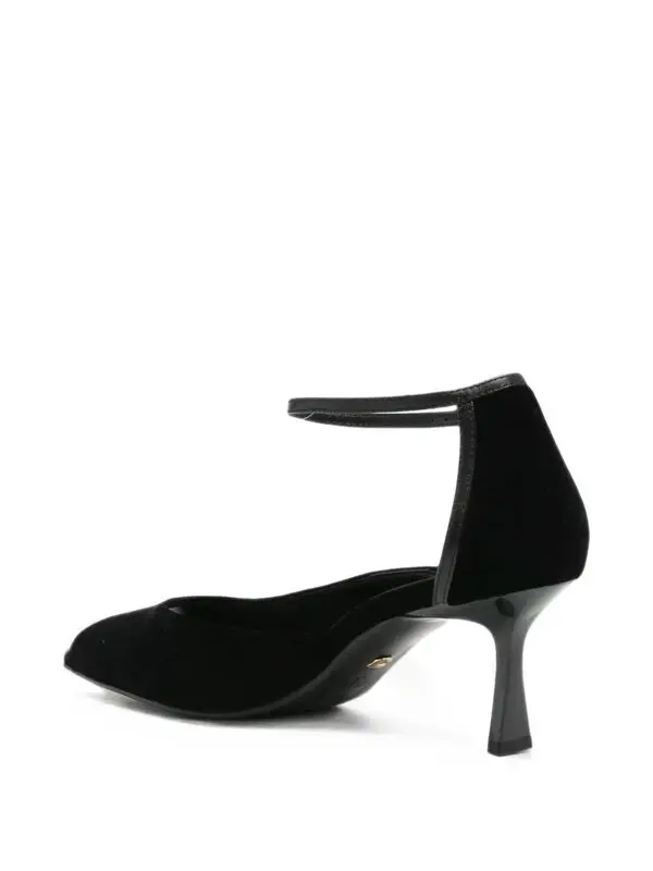 Lola Cruz Leather Velvet Ankle Strap Pumps
