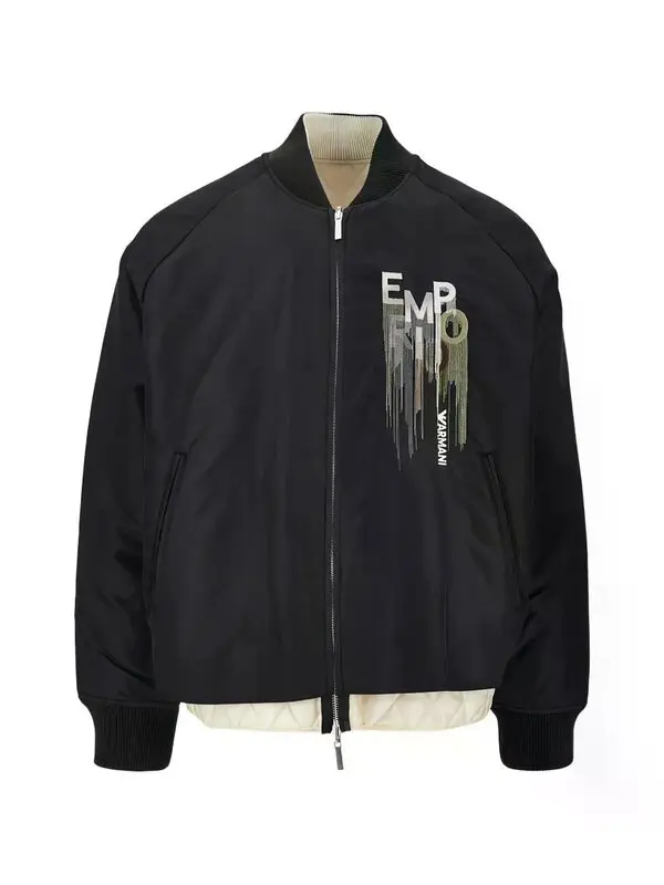 Emporio Armani Logo-embroidered Long-sleeve Bomber Jacket - Black