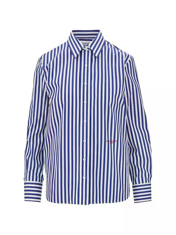 Givenchy Embroidered-logo Striped Shirt - Blue