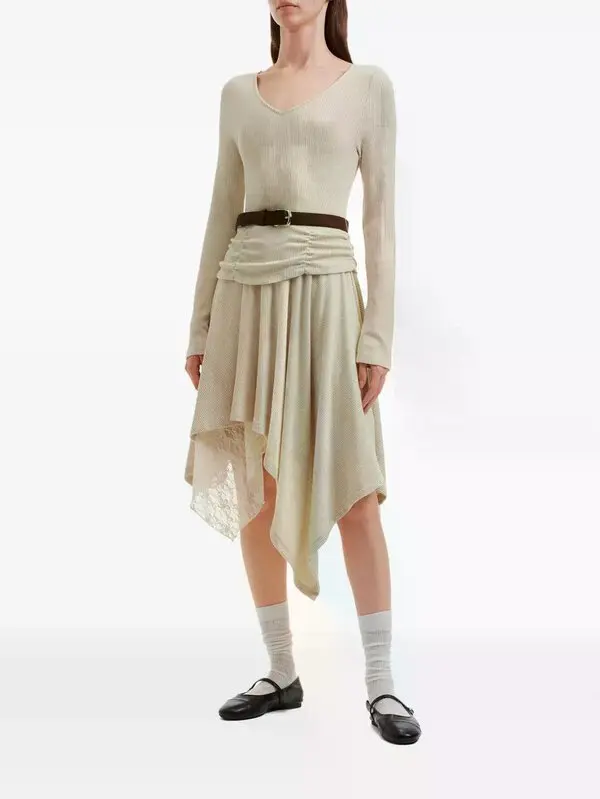 B+AB Midi Ribbed-knit Handkerchief-hem Dress