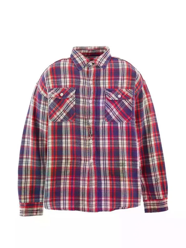 SAINT MXXXXXX Check-pattern Distressed Shirt - Red