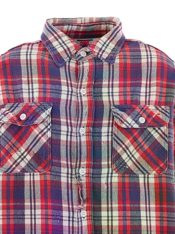 SAINT MXXXXXX Check-pattern Distressed Shirt