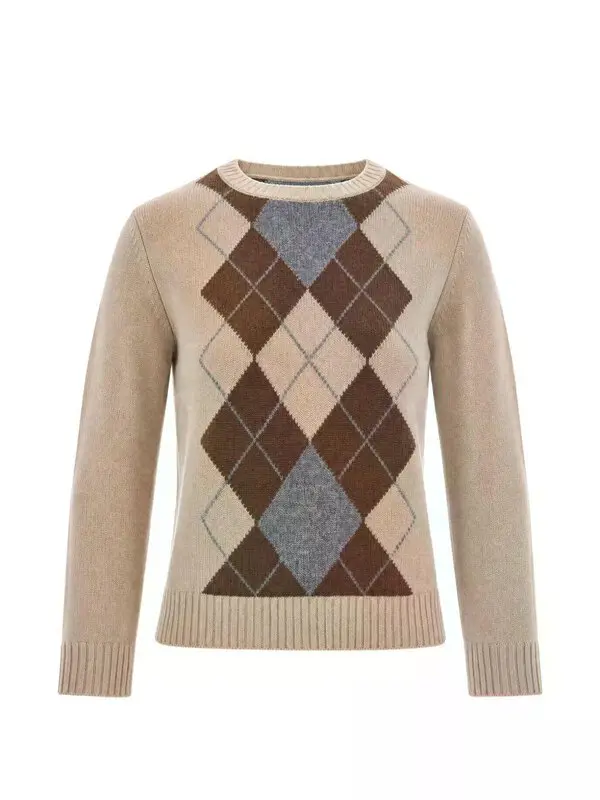 Max Mara Argyle Wool And Cashmere Sweater - Neutrals
