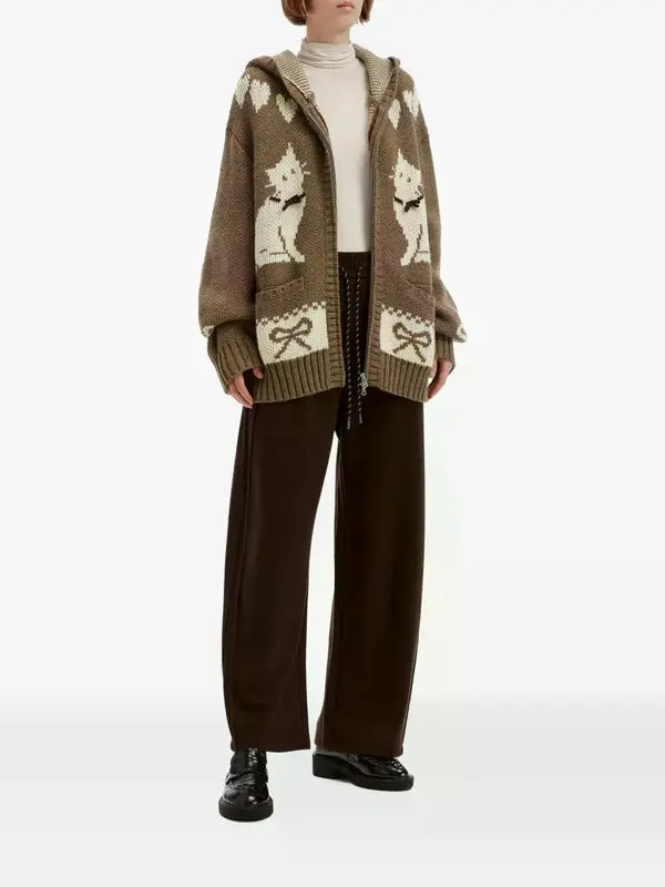 TOUT A COUP Intarsia-knit Cat-motif Cardigan