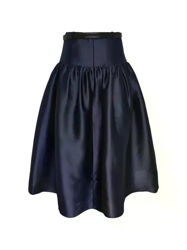 SELF-PORTRAIT Belted Taffeta Skirt - Blue