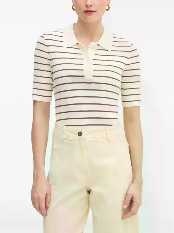 MOS MOSH Striped Ribbed Polo Shirt - Neutrals
