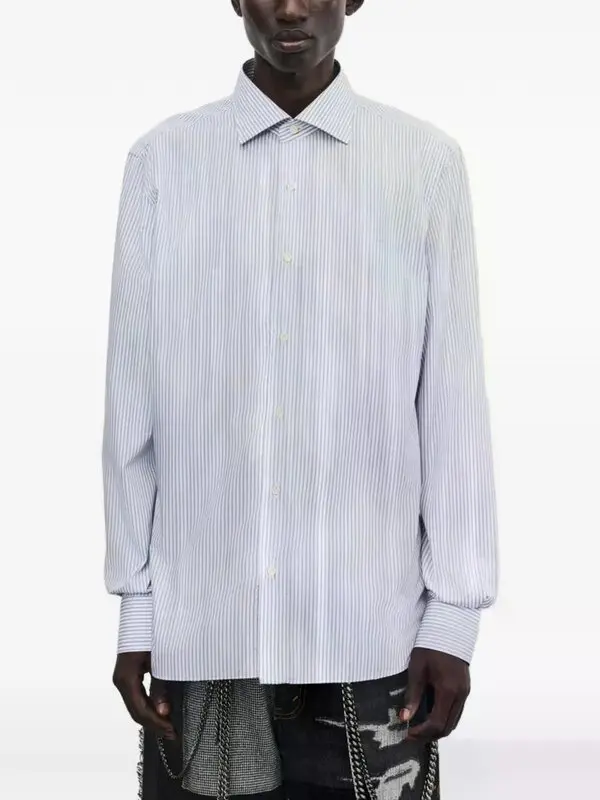 Junya Watanabe Stripe Dlong-sleeved Shirt - Blue