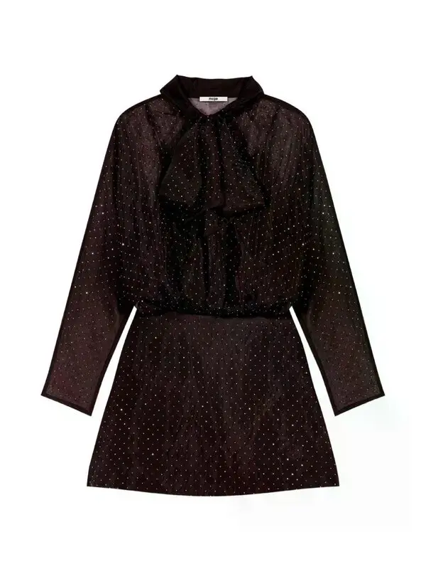 Maje Rhinestone-embellished Long-sleeve Mini Dress