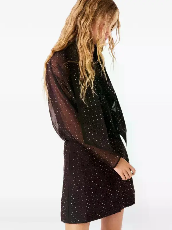 Maje Rhinestone-embellished Long-sleeve Mini Dress