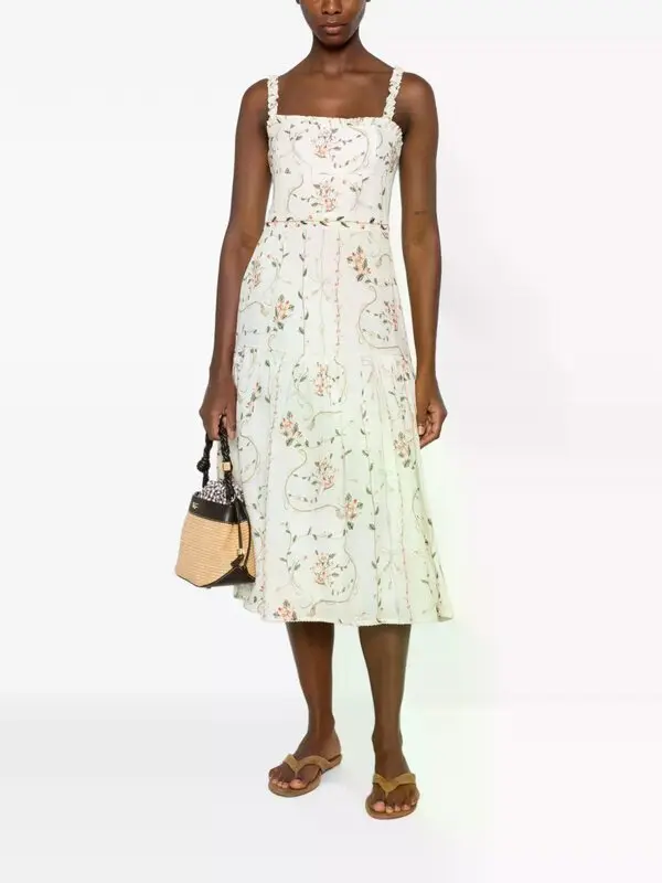 Agua Bendita Nispero Floral-print Linen Dress - Neutrals