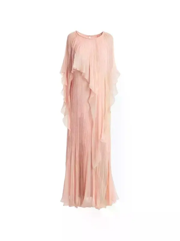 IRINA SCHROTTER Plissé-effect Ruffled Midi Dress - Pink