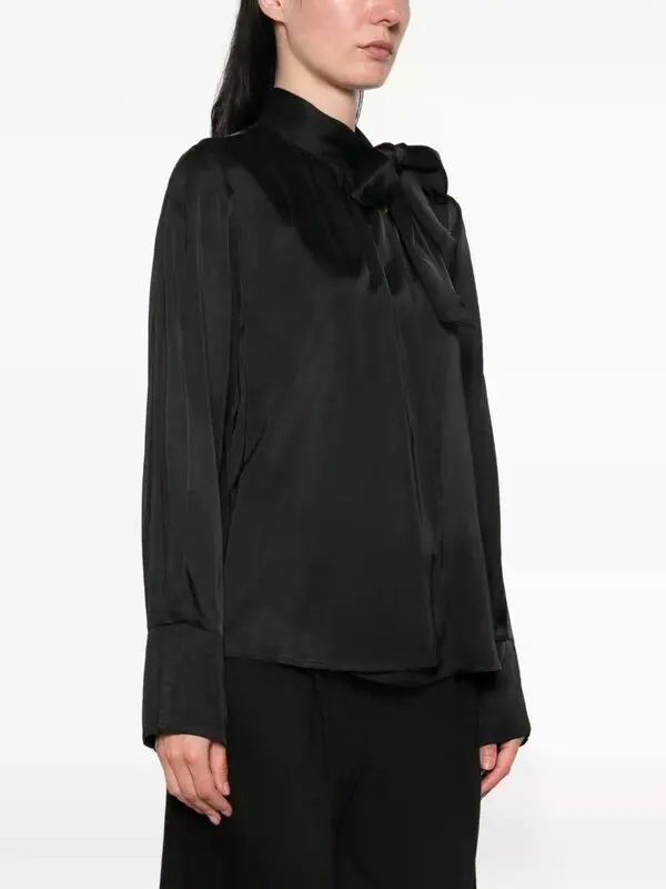 Dixie Pussy-bow Long-sleeve Blouse - Black