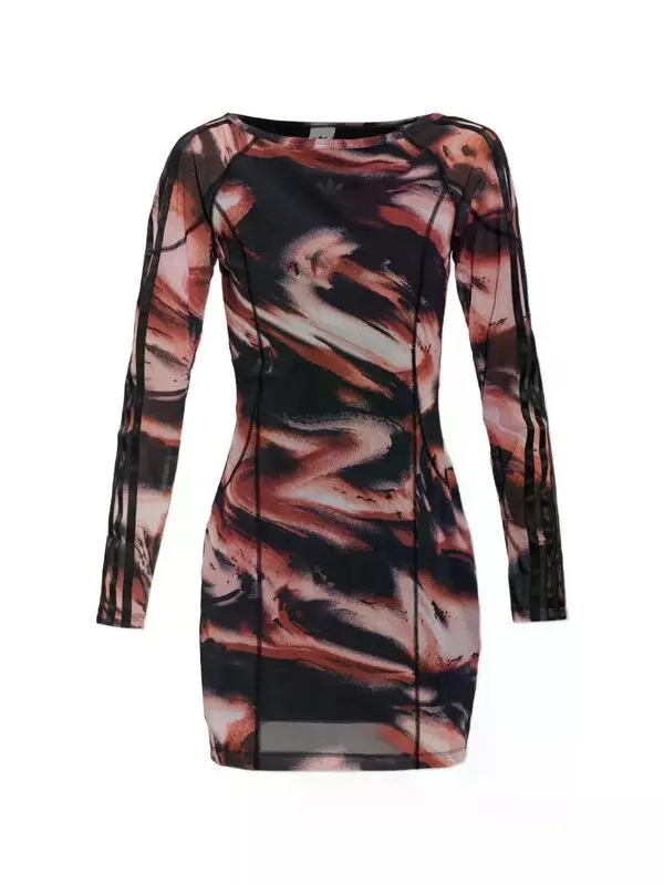 Adidas Abstract Print Long Sleeve Mini Dress - Black