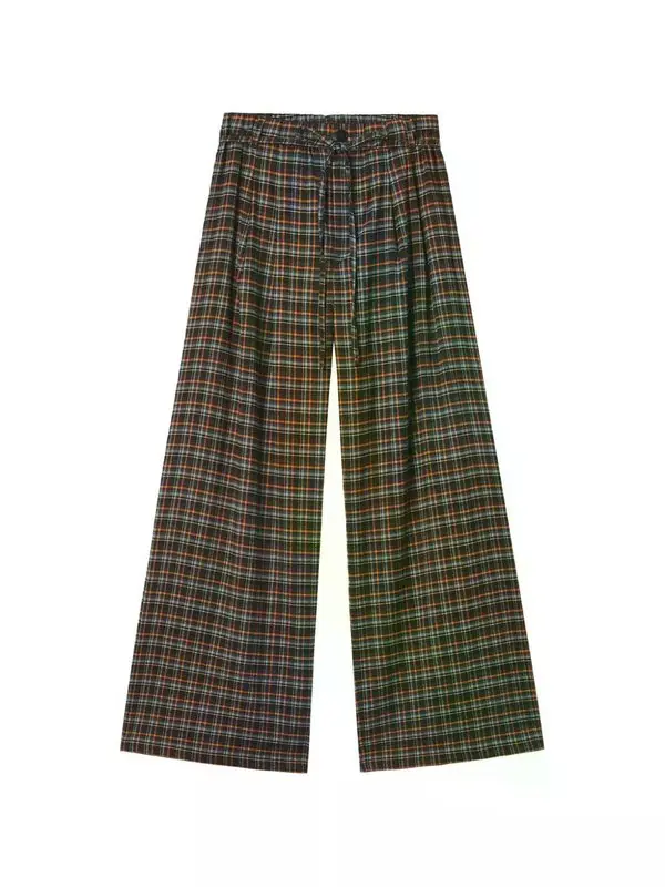 TOUT A COUP Check-pattern Wide-leg Trousers - Brown