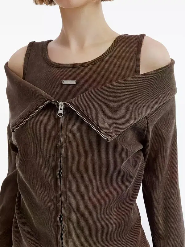 MUSIUM DIV. Cold-shoulder Zip-up Ribbed Top