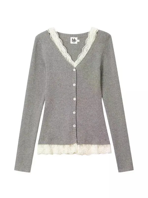 B+AB Ribbed Lace-trimmed Cardigan
