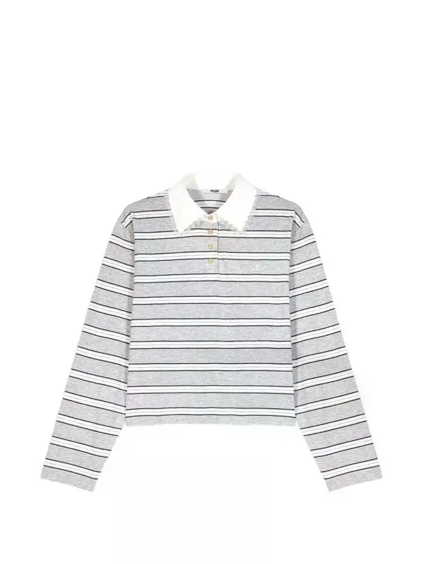 Maje Long-sleeve Striped Polo Shirt
