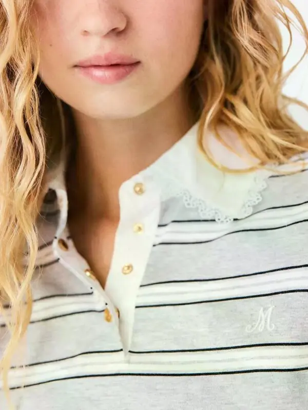 Maje Long-sleeve Striped Polo Shirt - Grey