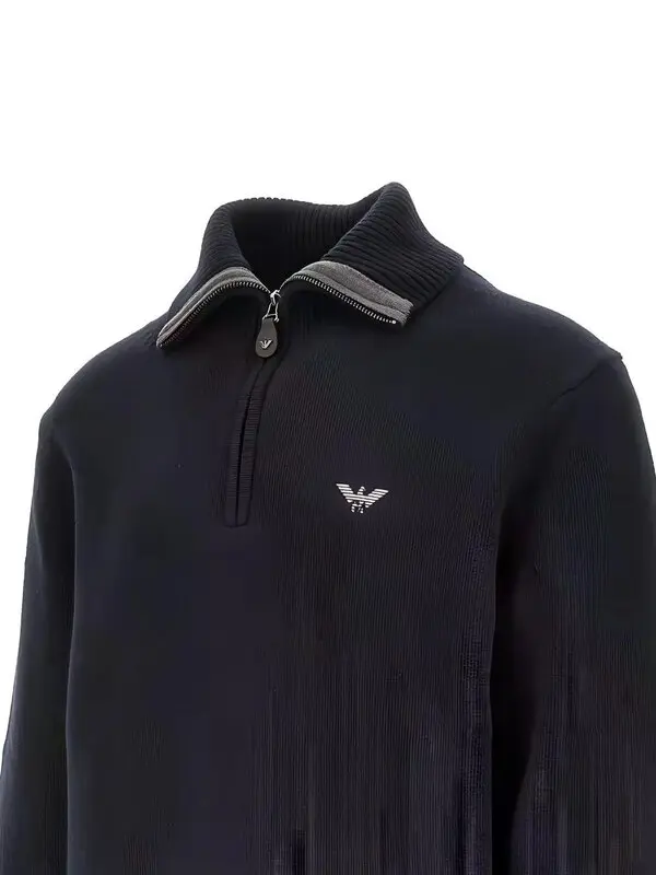 Emporio Armani Hong Kong Capsule Collection Half-zip Logo-embroidered Sweater - Blue