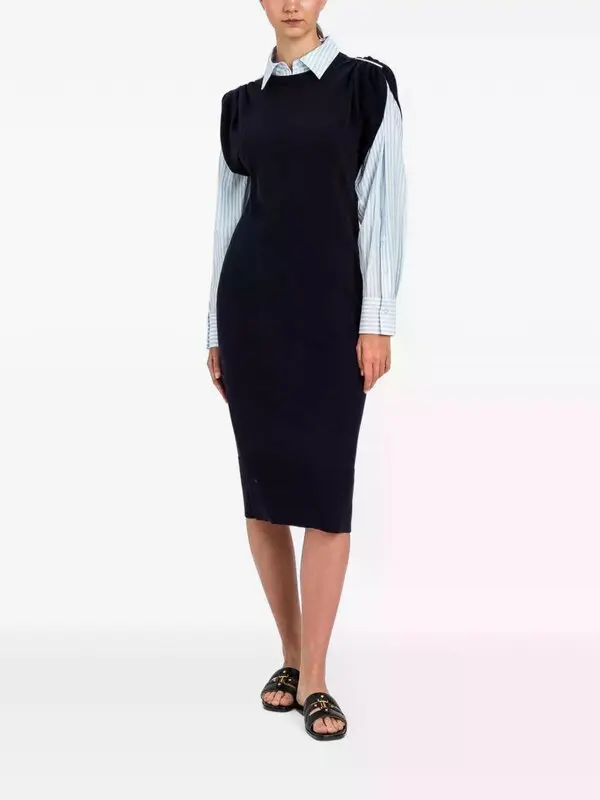 TWINSET Gathered-shoulder Sleeveless Midi Dress - Blue