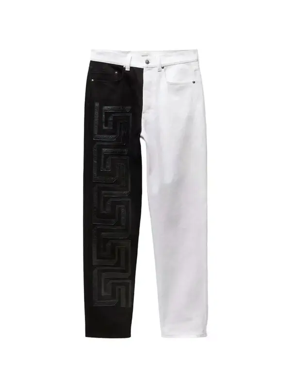 Versace Colour-block Straight Leg Jeans With Greca Embroidery