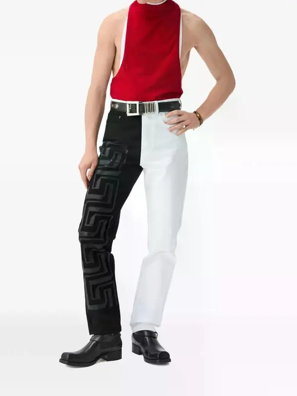 Versace Colour-block Straight Leg Jeans With Greca Embroidery