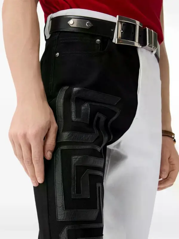 Versace Colour-block Straight Leg Jeans With Greca Embroidery