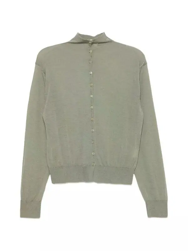 ALYSI Fine Knit Button-up Mock Neck Cardigan