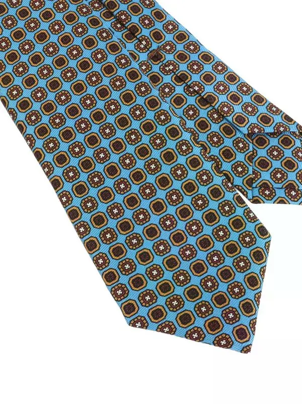 Kiton Geometric Print Silk Neck Tie - Blue