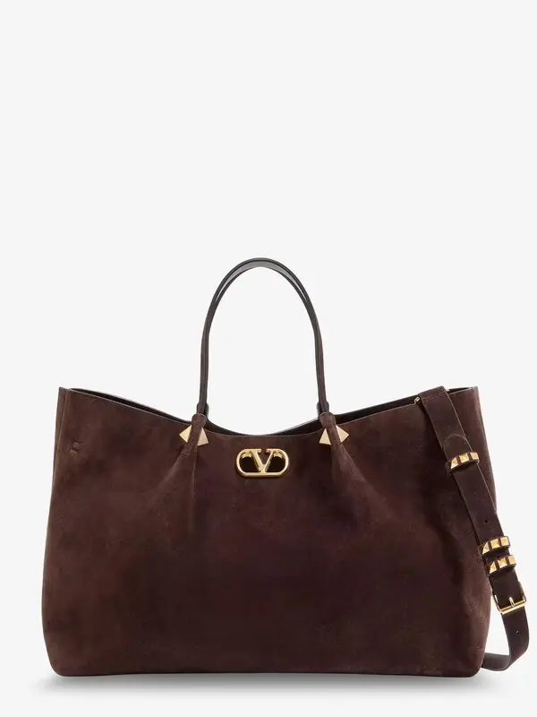 Valentino Garavani Suede Shoulder Bag With Metal Logo