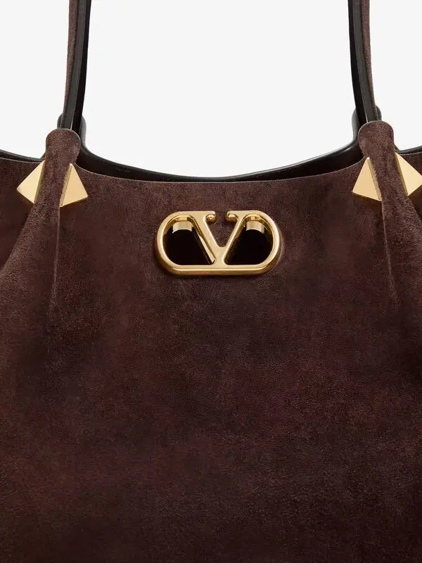 Valentino Garavani Suede Shoulder Bag With Metal Logo