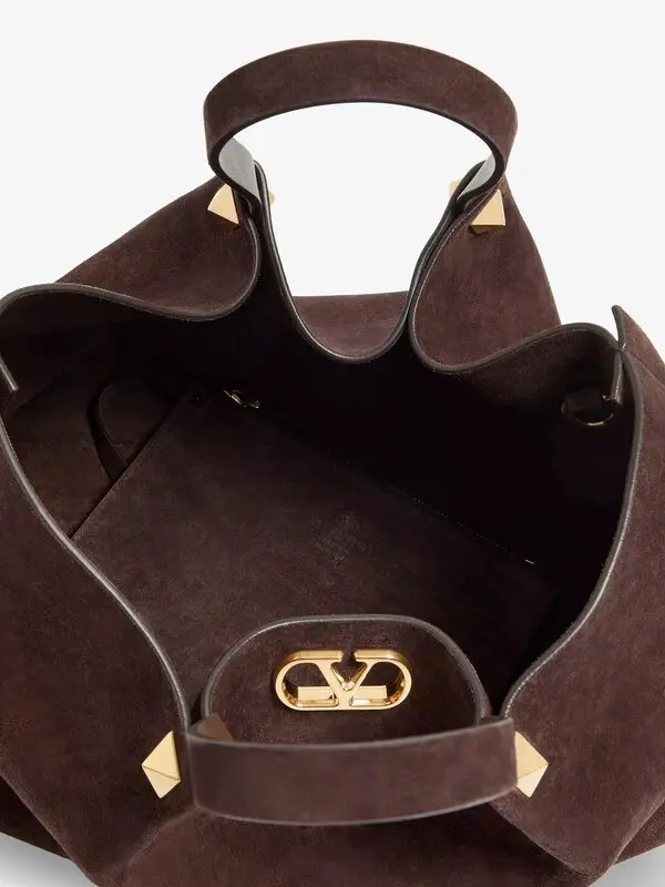 Valentino Garavani Suede Shoulder Bag With Metal Logo