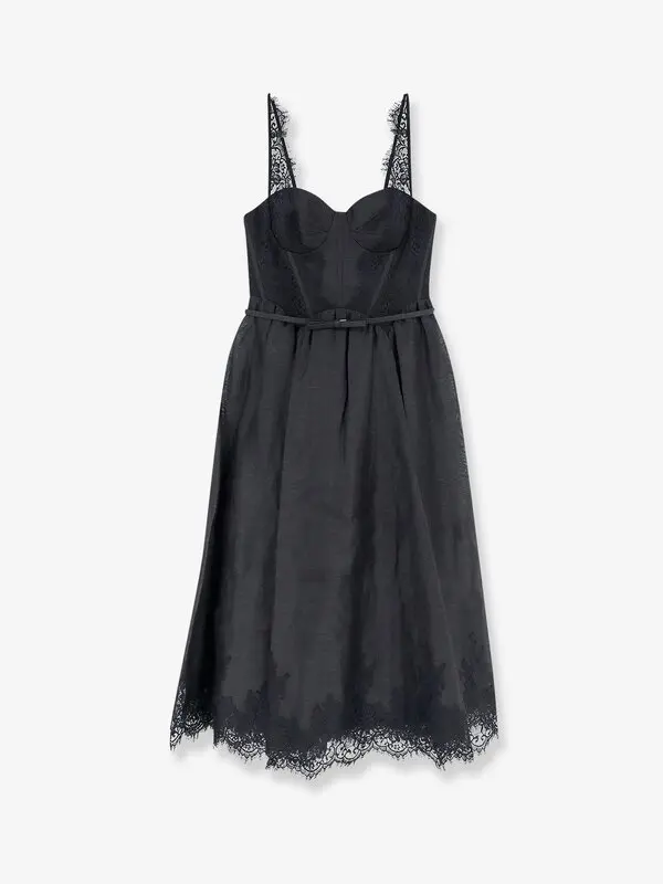 Zimmermann Valiant Midi Dress In Linen And Silk Blend - Black