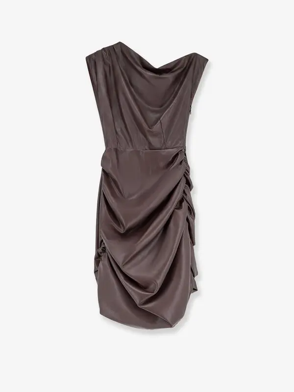 ACTUALEE Sleeveless Faux Leather Dress With Draped Side