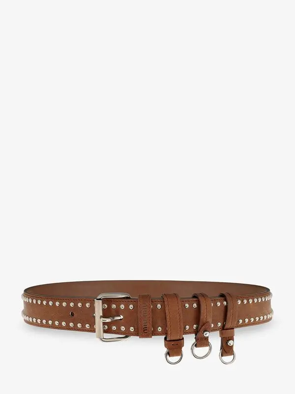 Miu Miu Aviator Nappa Belt With Studs And Keychain Charm - Marrone