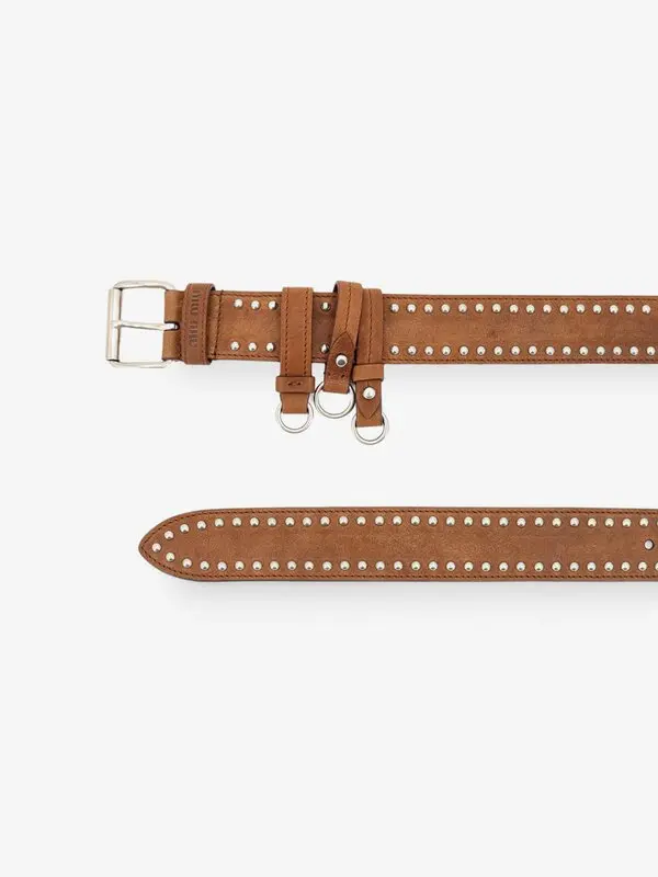 Miu Miu Aviator Nappa Belt With Studs And Keychain Charm